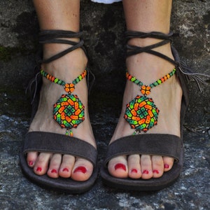 Native American Barefoot Sandals,huichol Mandala,mexican Folk Art,beach ...