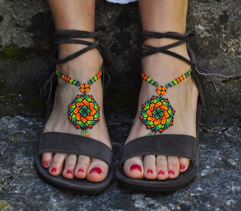 Native American Barefoot Sandalshuichol Mandalamexican Folk - Etsy