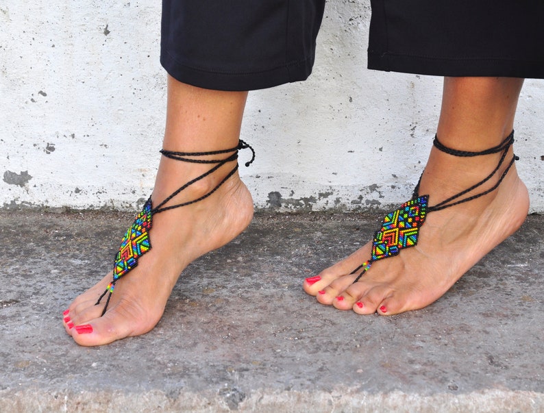 Rainbow Barefoot Sandals,native American Jewelry, Peyote Bracelet ...