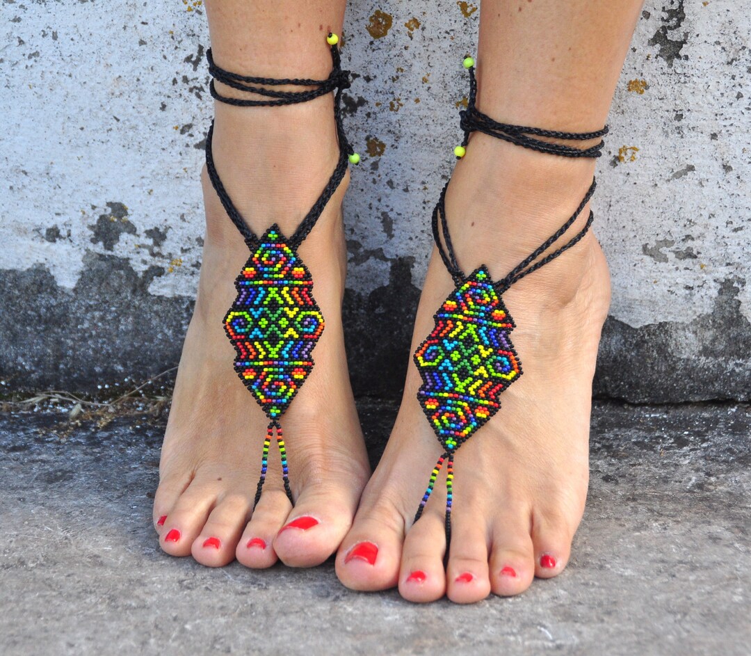 Rainbow Barefoot Sandals,native American Jewelry, Peyote Bracelet ...