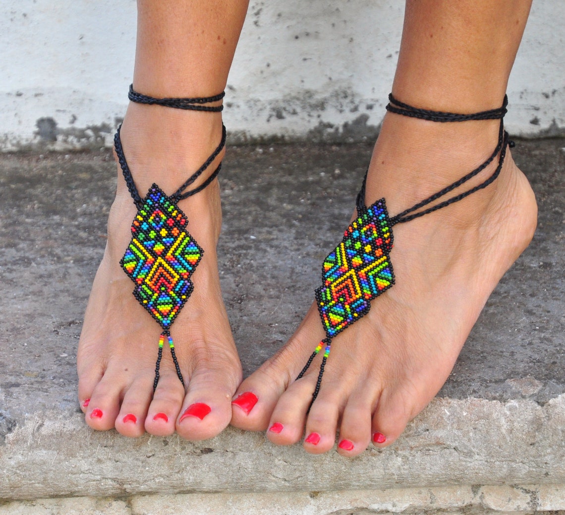 Rainbow Barefoot Sandals,native American Jewelry, Peyote Bracelet ...