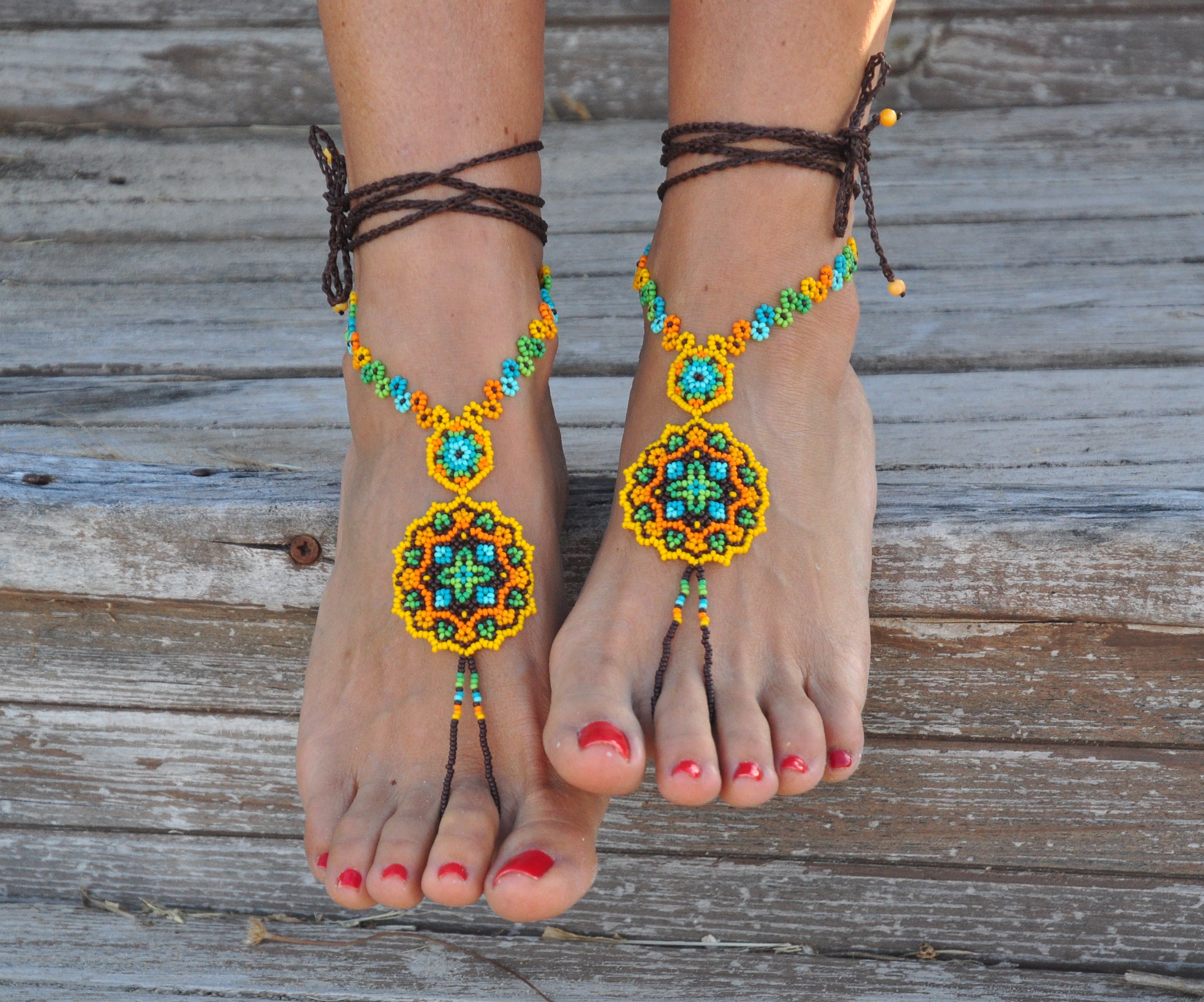Native American Barefoot SandalsHuichol mandalaMexican folk | Etsy
