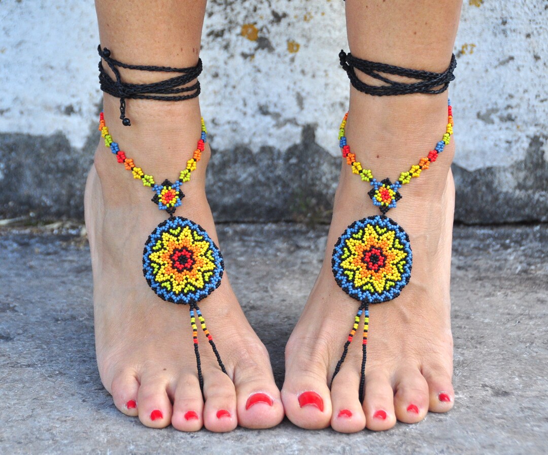 Huichol Barefoot Sandals,rainbow Mandala,native American Beadwork ...