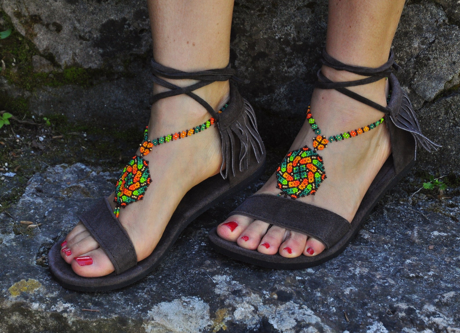 Native American Barefoot Sandalshuichol Mandalamexican Folk | Etsy