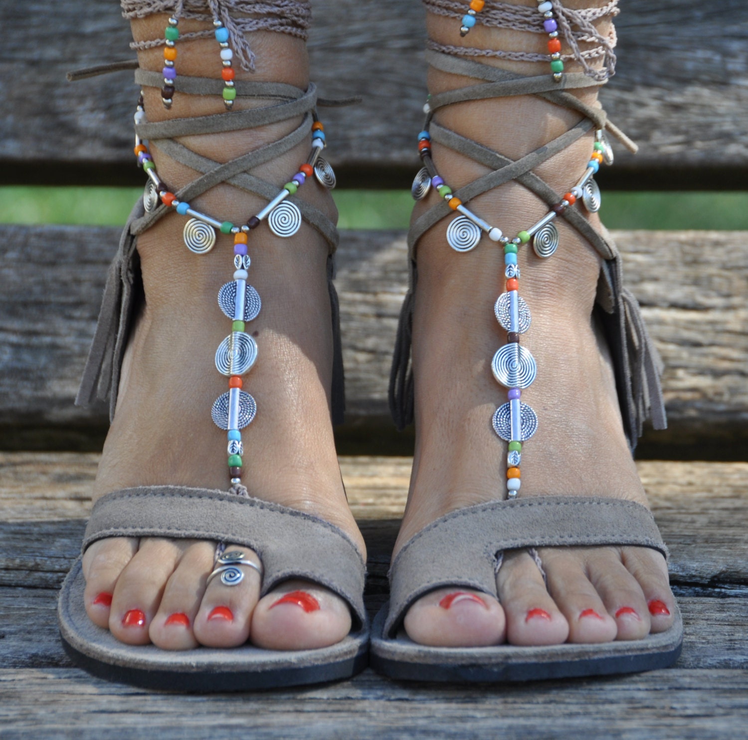 Light Brown Suede Leather Sandals Fringe Hippie Leather | Etsy