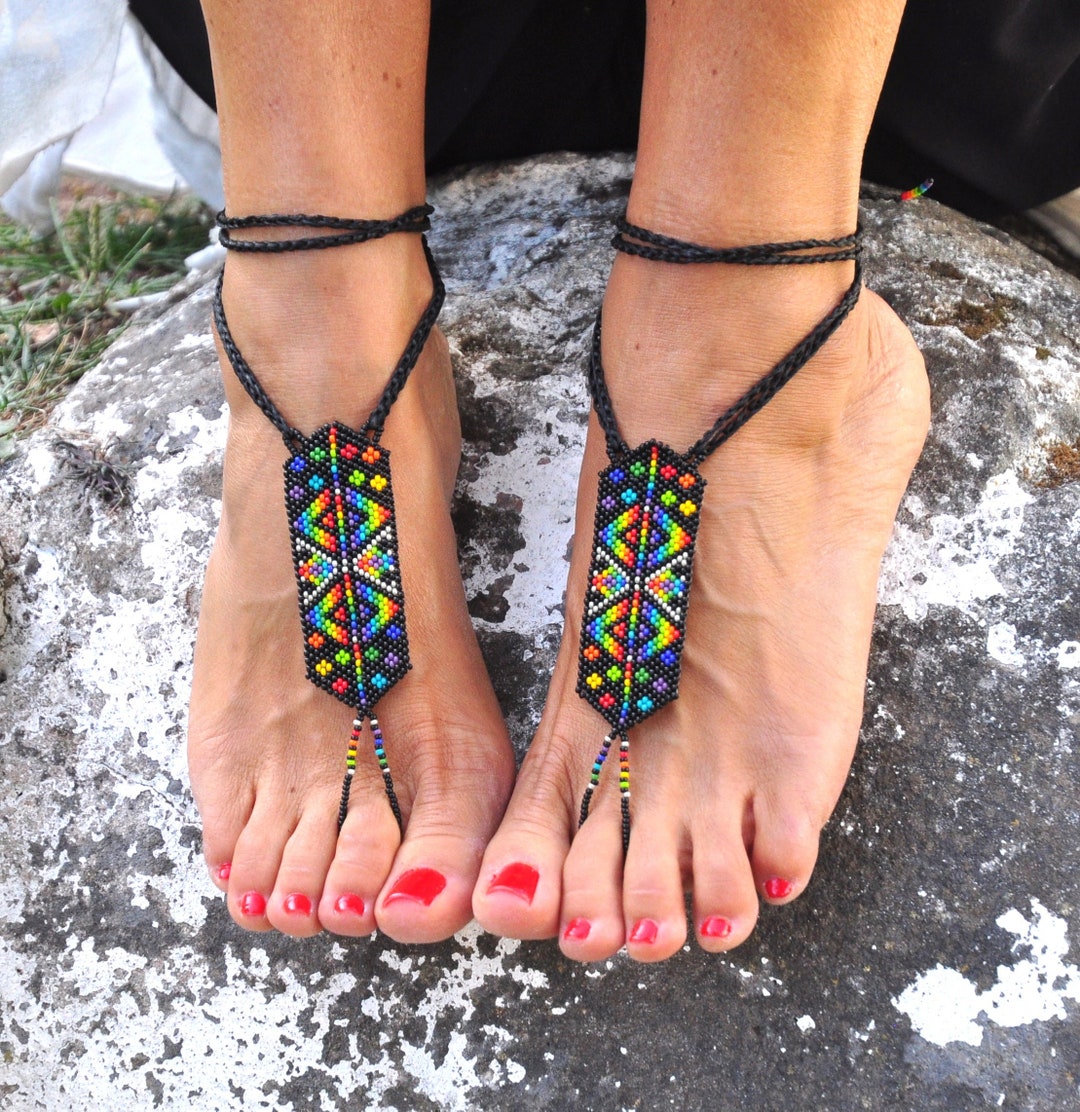 Native American Barefoot Sandals, Rainbow Jewelry, Brick Stitch ...