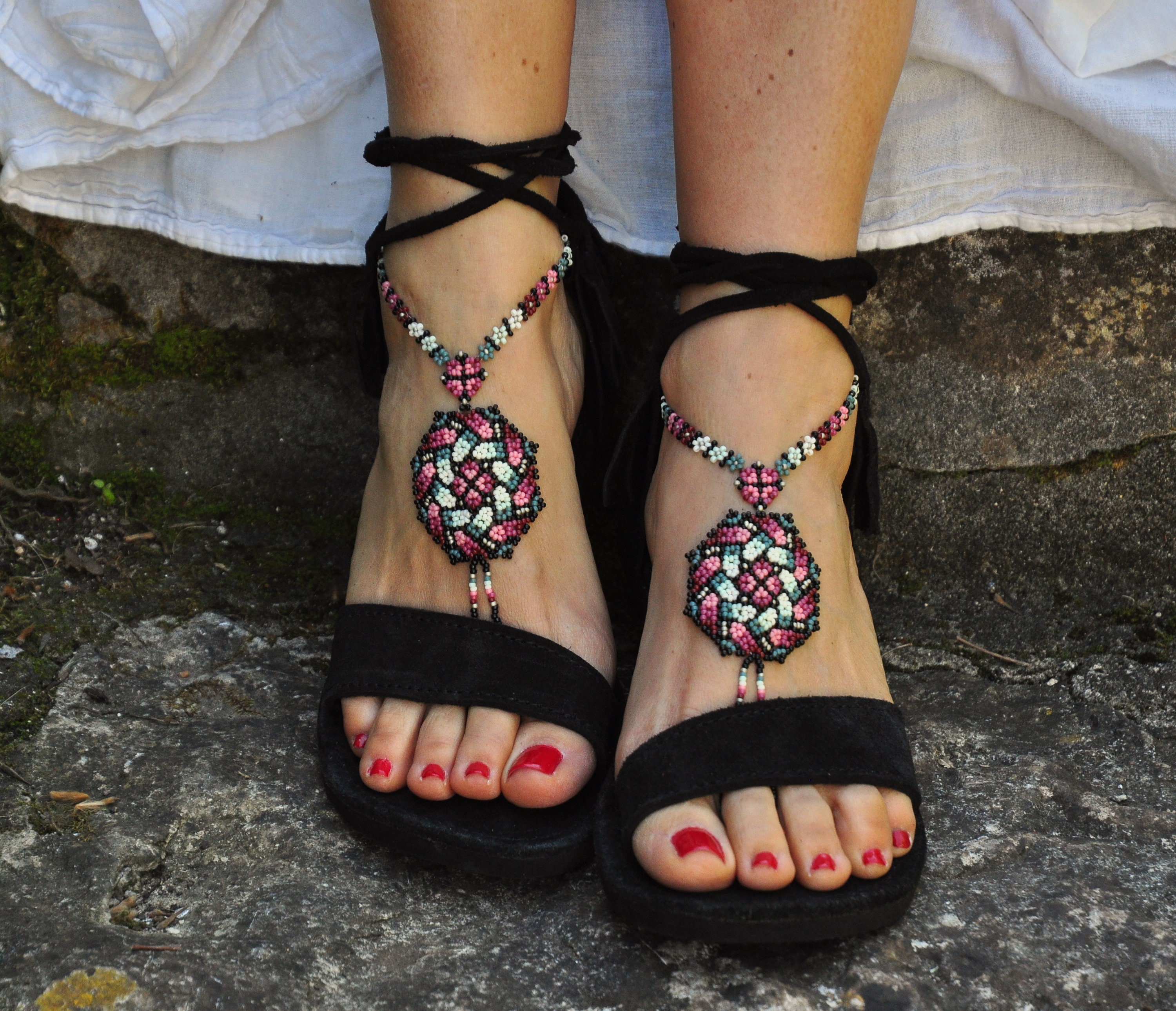 Native American Barefoot SandalsHuichol mandalaMexican folk | Etsy