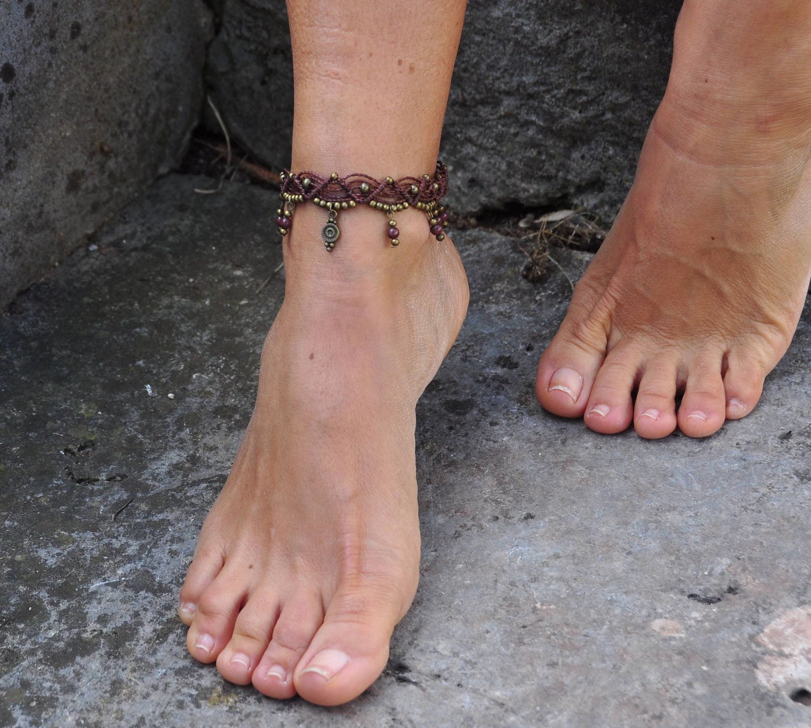 BROWN and Brass Hippie ANKLET, MACRAME Anklet,feet Jewelry,ankle ...