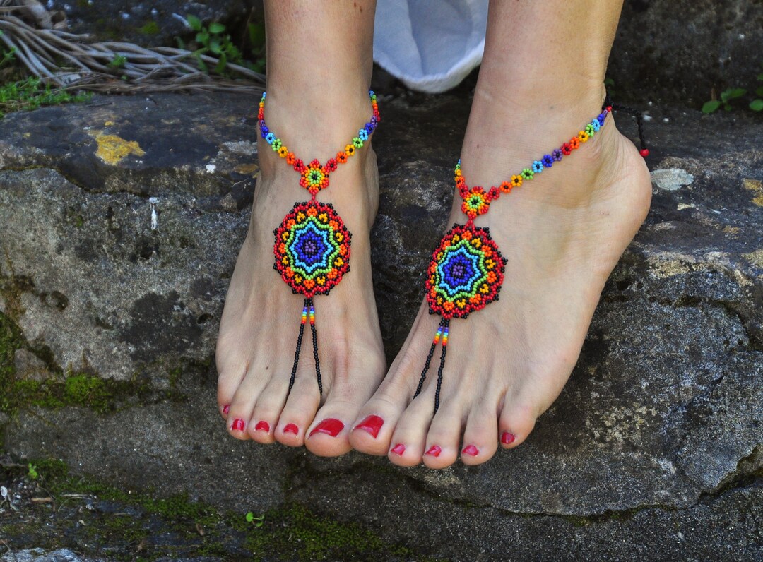 Huichol Barefoot Sandals,rainbow Mandala,native American Beadwork ...