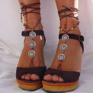 Silver Flower Barefoot Sandals: Beaded Crochet Foot Jewelry - Etsy