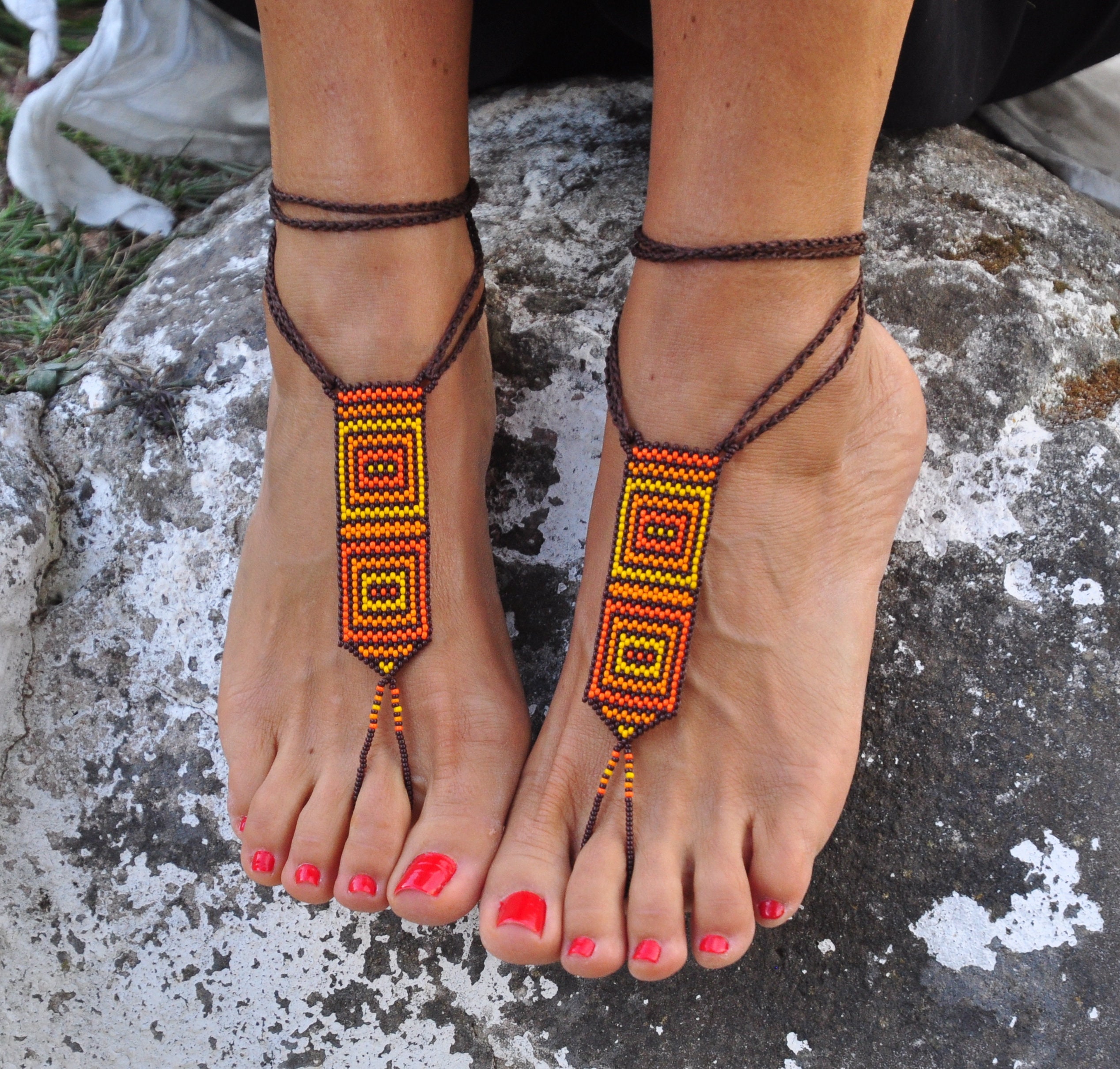 Peyote Barefoot Sandals Native American Jewelry Brown Orange | Etsy