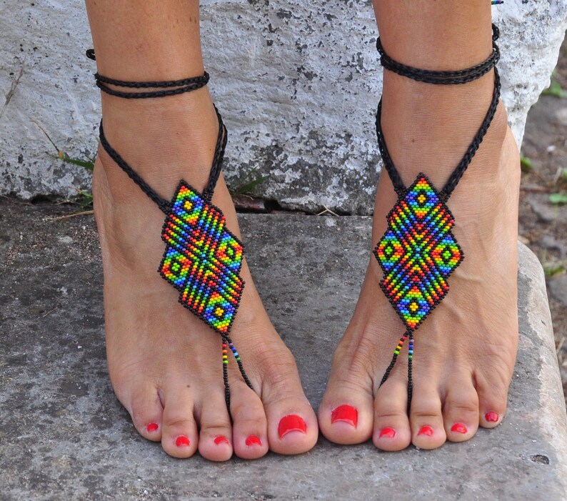 Rainbow Barefoot Sandals,native American Jewelry, Peyote Bracelet ...