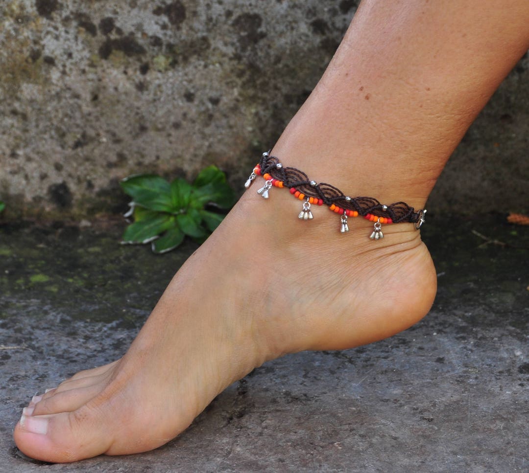 Fire MACRAME ANKLET, Brown, Orange and Red Anklet,foot Jewelry,hippie ...