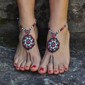 Native American Barefoot Sandals,huichol Mandala,mexican Folk Art,beach ...