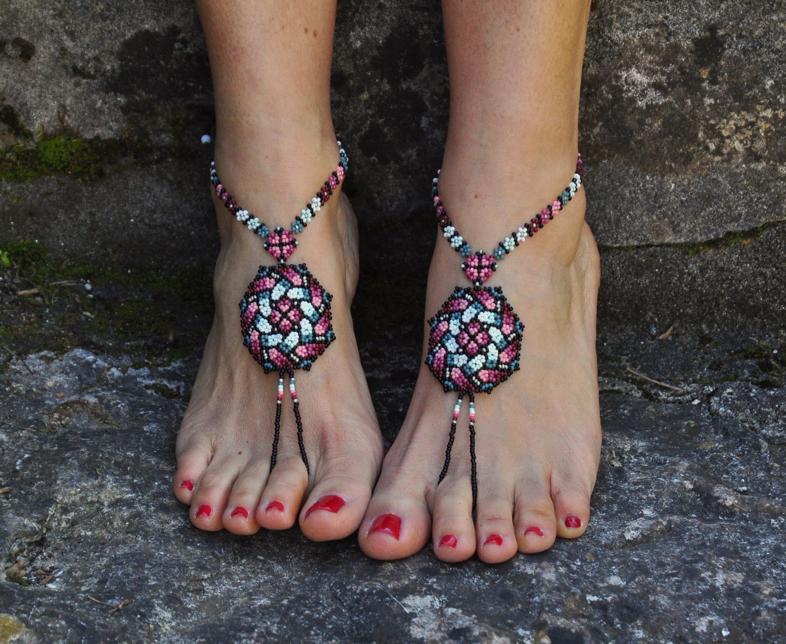 Native American Barefoot SandalsHuichol mandalaMexican folk | Etsy