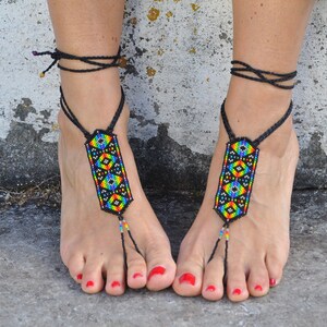 Native American Barefoot Sandals, Rainbow Jewelry, Brick Stitch Anklet ...