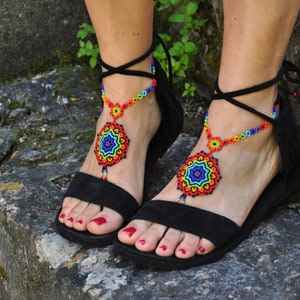 Huichol Barefoot Sandals,rainbow Mandala,native American Beadwork ...