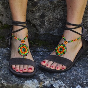 Native American Barefoot Sandals,huichol Mandala,mexican Folk Art,beach ...