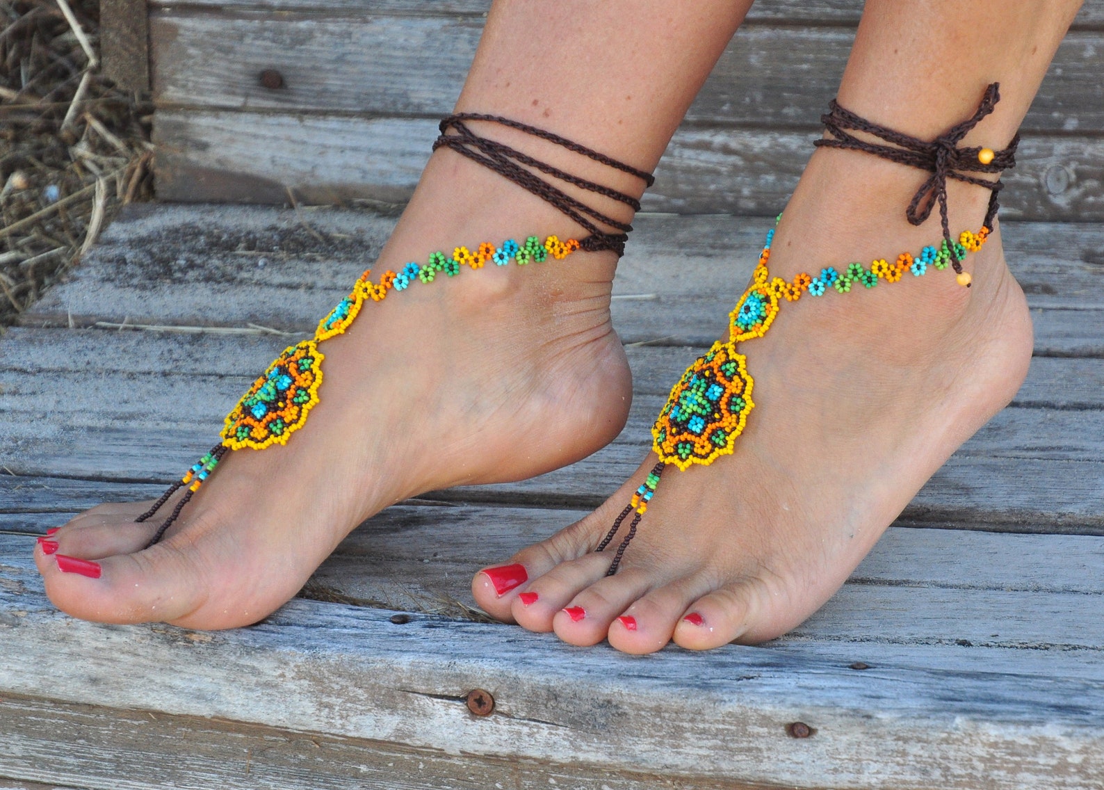 Native American Barefoot Sandalshuichol Mandalamexican Folk - Etsy