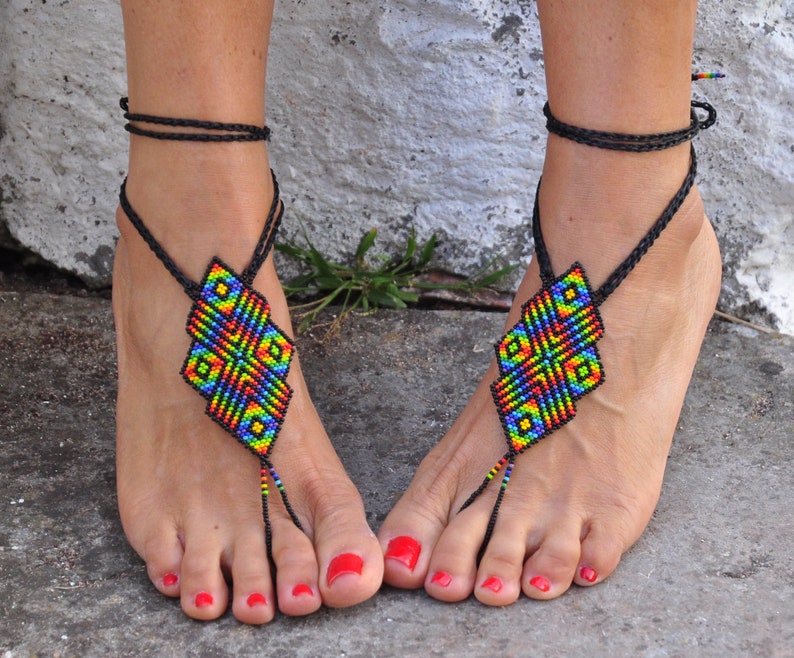 Rainbow Barefoot Sandals,native American Jewelry, Peyote Bracelet ...