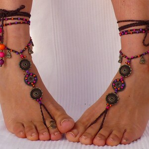 BUDDHA MANDALA BAREFOOT Sandals Foot Jewelry Hippie Sandals Toe Anklet ...