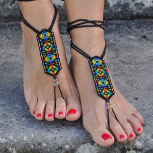 Native American Barefoot Sandals, Rainbow Jewelry, Brick Stitch Anklet ...