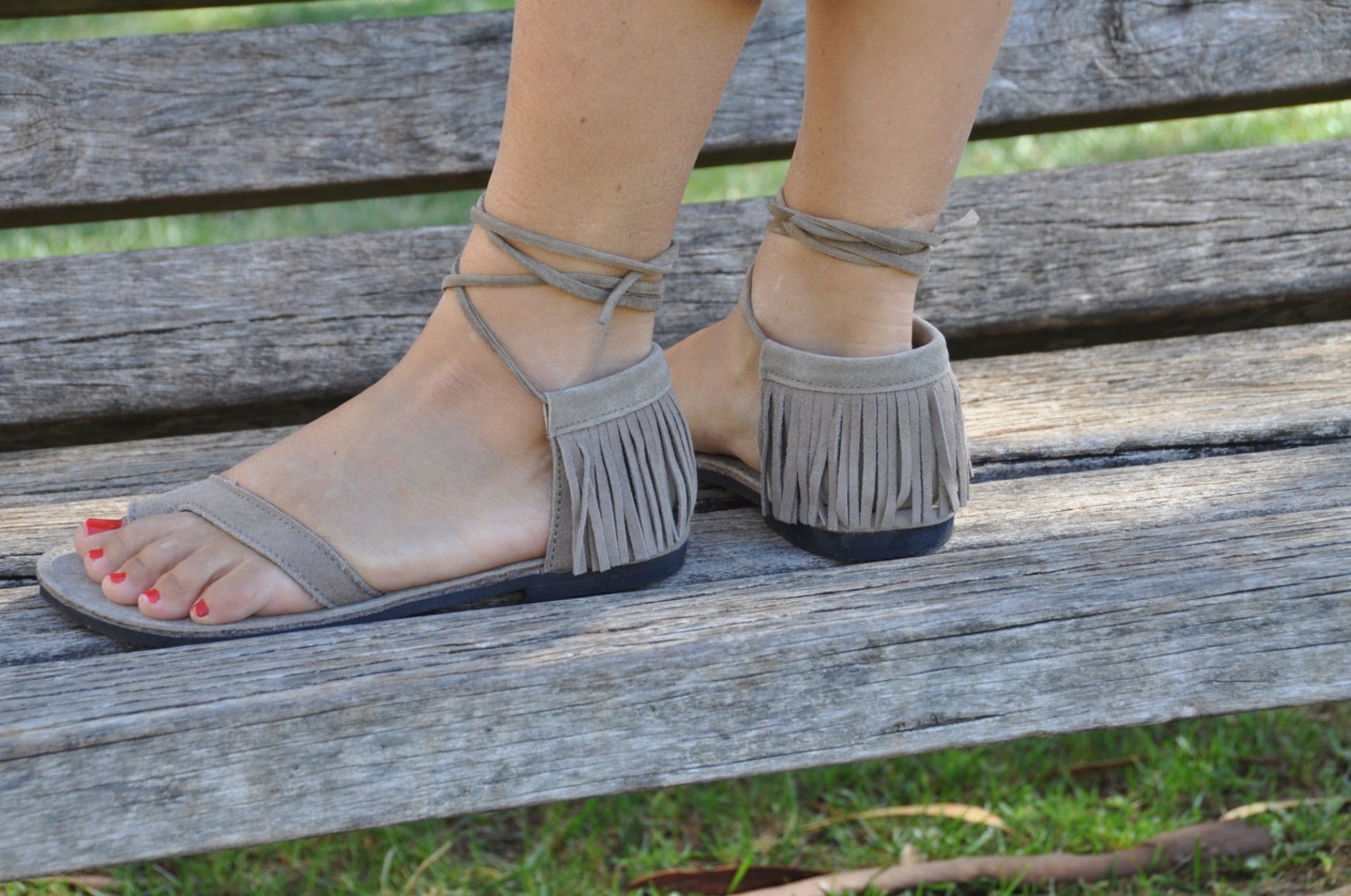 Light Brown Suede Leather Sandals Fringe Hippie Leather | Etsy