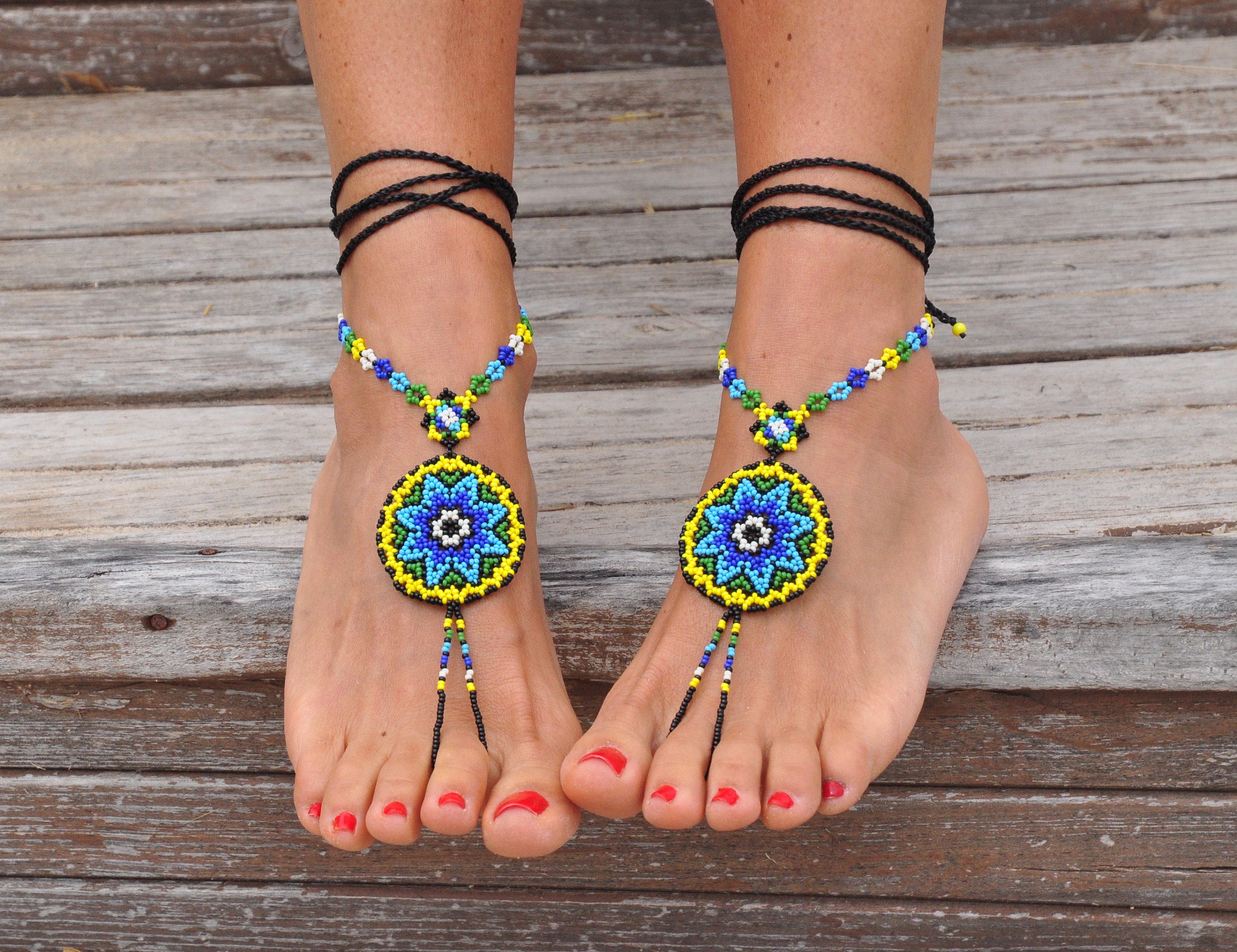 Huichol Barefoot SandalsNative American jewelryMexican folk | Etsy