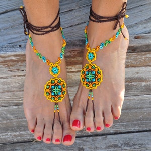 Native American Barefoot Sandals,huichol Mandala,mexican Folk Art,beach ...