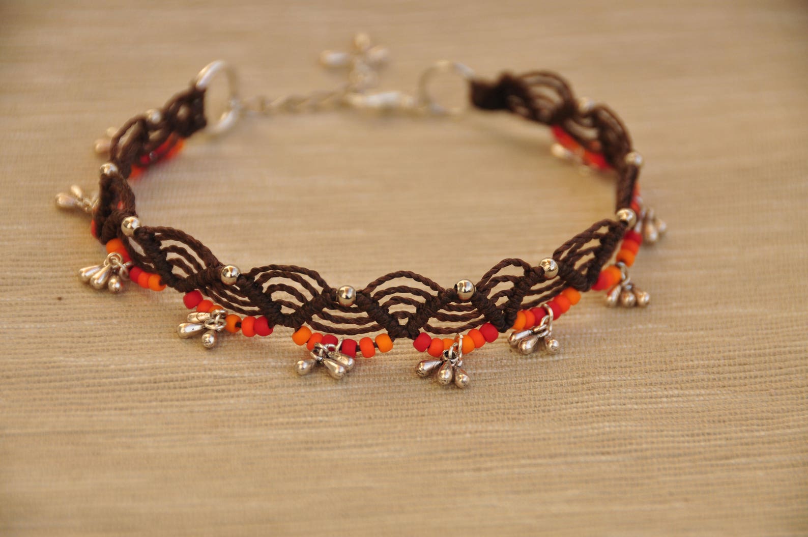 Fire MACRAME ANKLET Brown Orange and Red Ankletfoot - Etsy