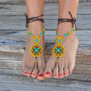 Native American Barefoot Sandals,huichol Mandala,mexican Folk Art,beach ...