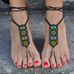 Native American Barefoot Sandals, Rainbow Jewelry, Brick Stitch Anklet ...