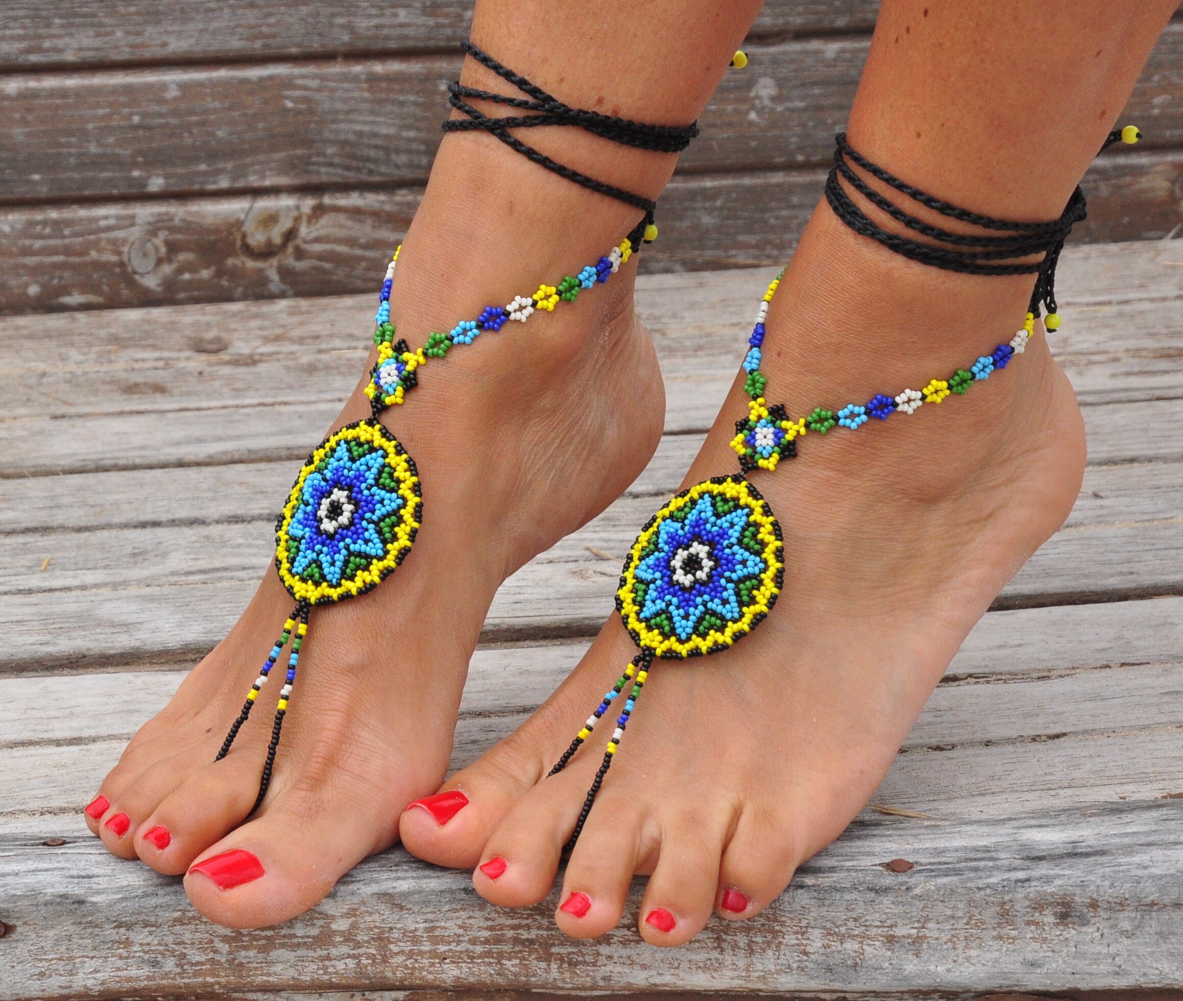 Huichol Barefoot SandalsNative American jewelryMexican folk | Etsy