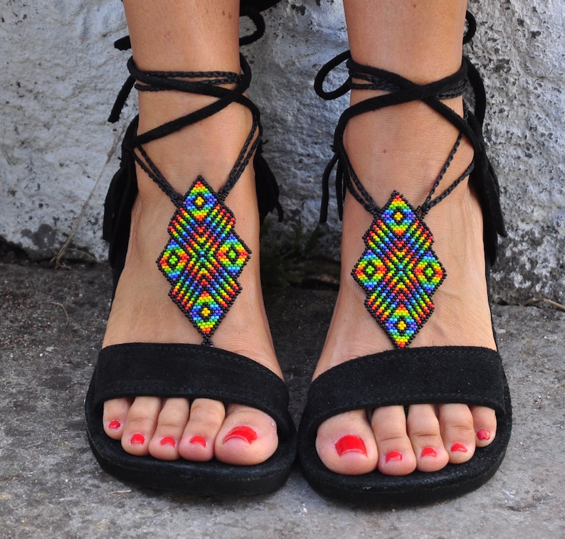 Rainbow Barefoot Sandals,native American Jewelry, Peyote Bracelet ...