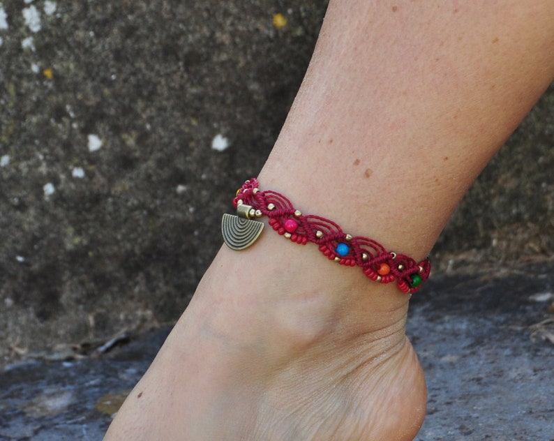 Gipsy RED ANKLET Boho MACRAME Ankletfoot Jewelryhippie - Etsy