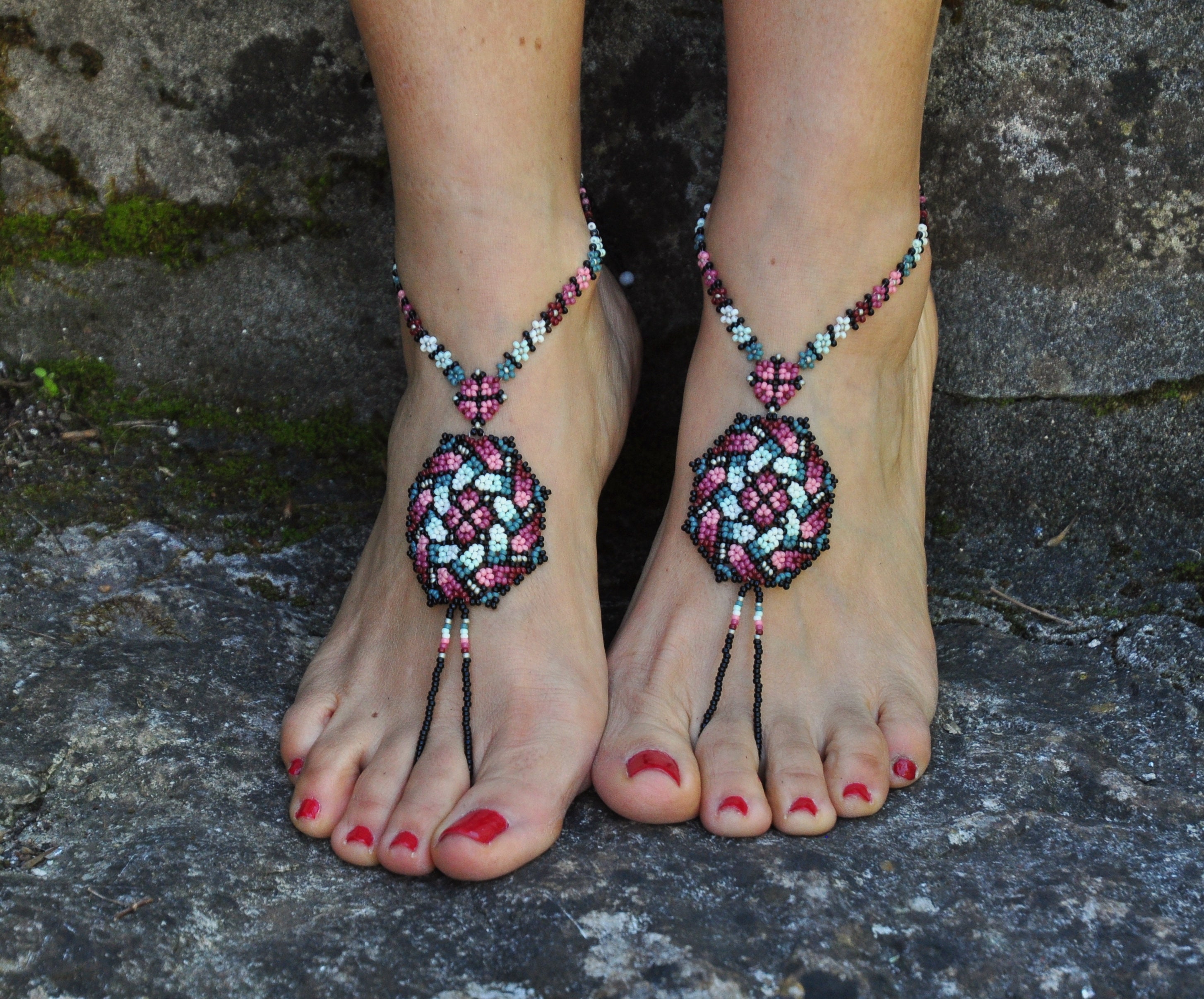 Native American Barefoot SandalsHuichol mandalaMexican folk | Etsy