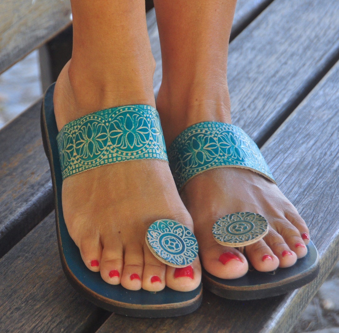 Turquoise Leather Sandals,handcrafted Summer Shoes, Indian Style ...