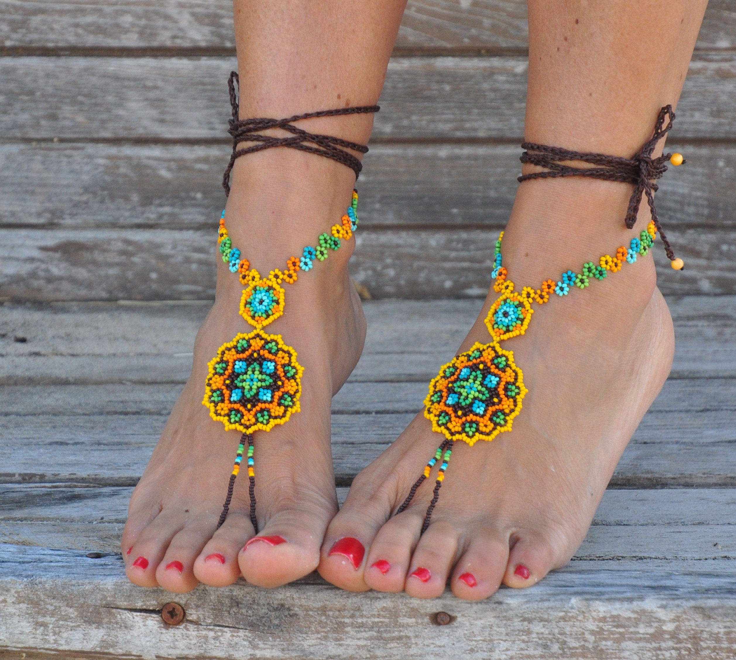 Native American Barefoot SandalsHuichol mandalaMexican folk | Etsy