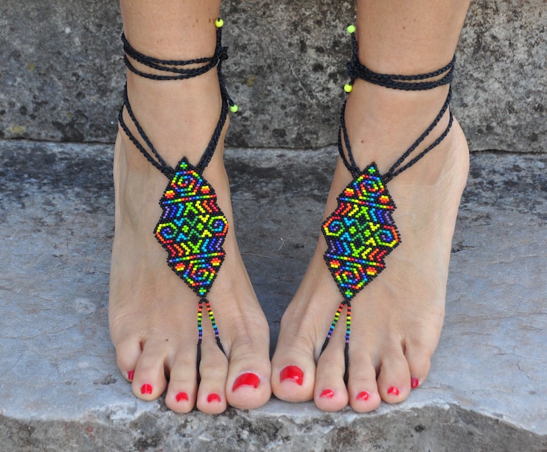 Rainbow Barefoot Sandals,native American Jewelry, Peyote Bracelet ...