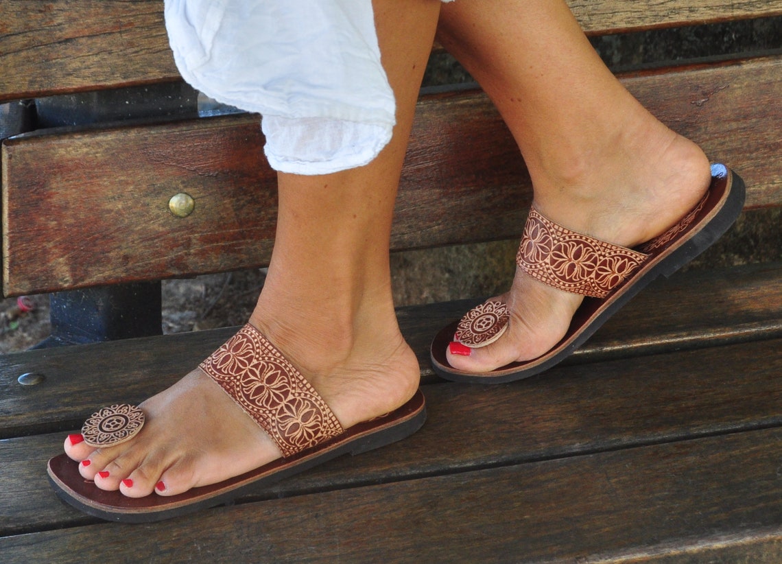Brown Leather SandalsHandmade Slip Ons Sandals Indian | Etsy