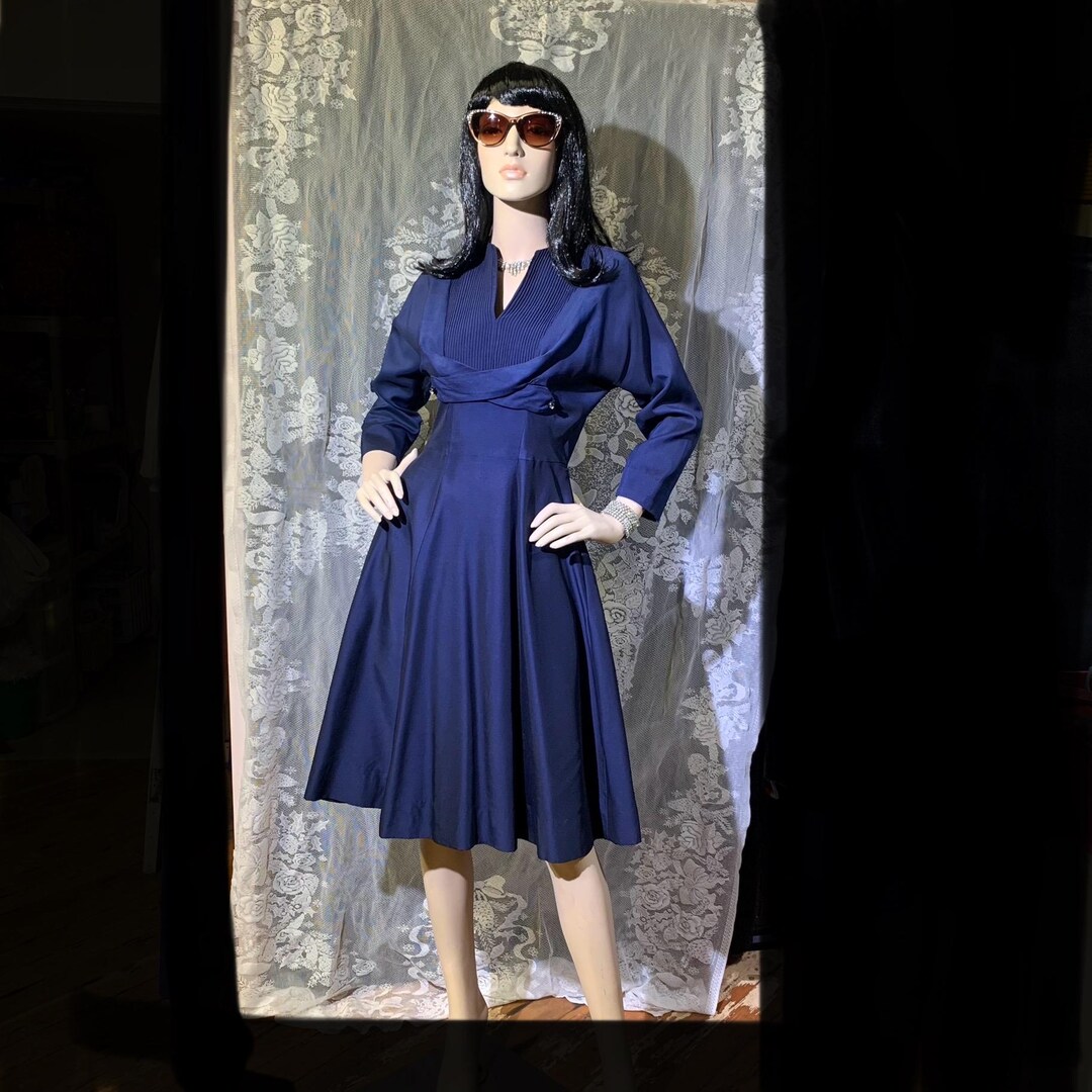 Vintage 1950s/vicky Vaughn Junior/navy Blue/ Rayon/ Pin Tuck Pleated ...