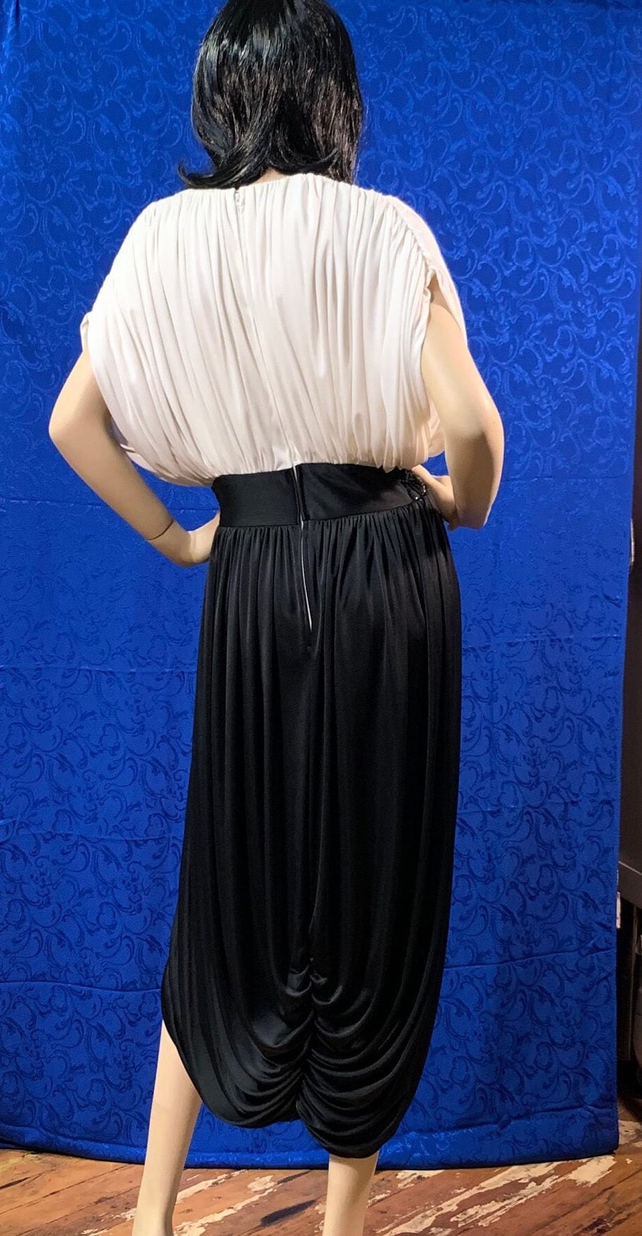 Vintage 1970s/ 1980s abby Kent White Ruched Black Cummerbund Dress - Etsy