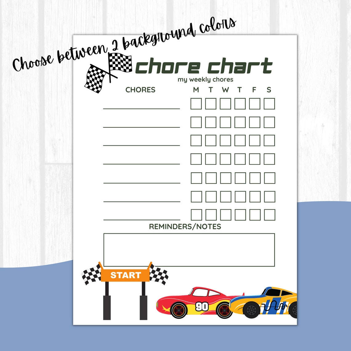 Race Car Chore Chart: Kids Printable Weekly Planner (digital Download ...