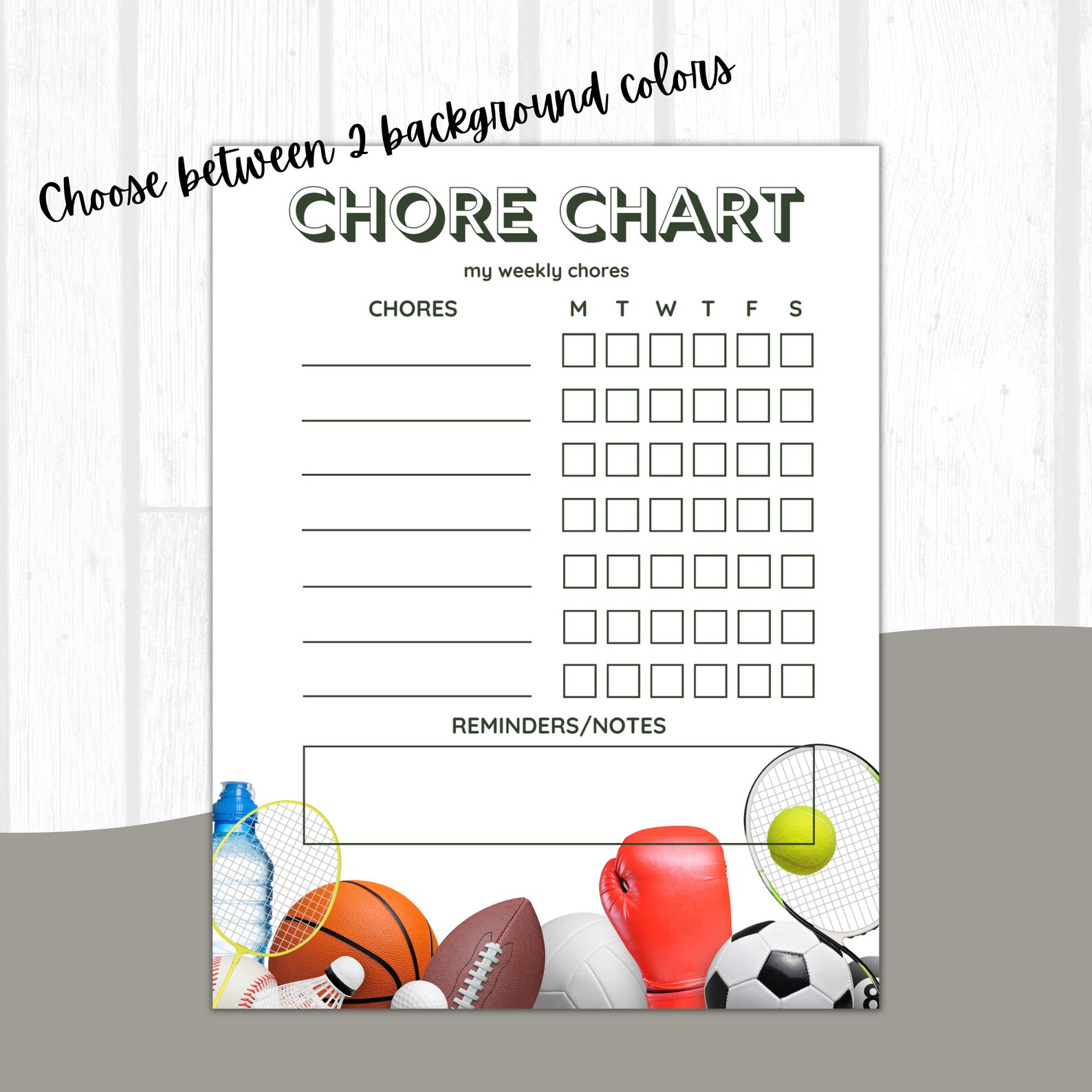 Sports Chore Chart for Kids: Printable Weekly Planner (digital Download ...