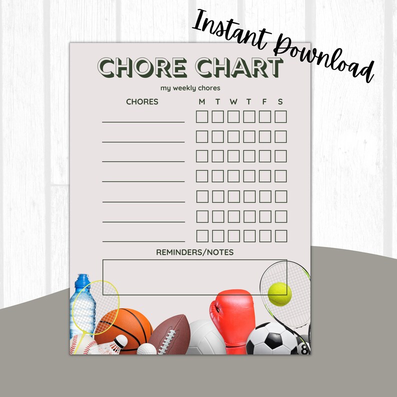 Sports Chore Chart for Kids: Printable Weekly Planner (digital Download ...