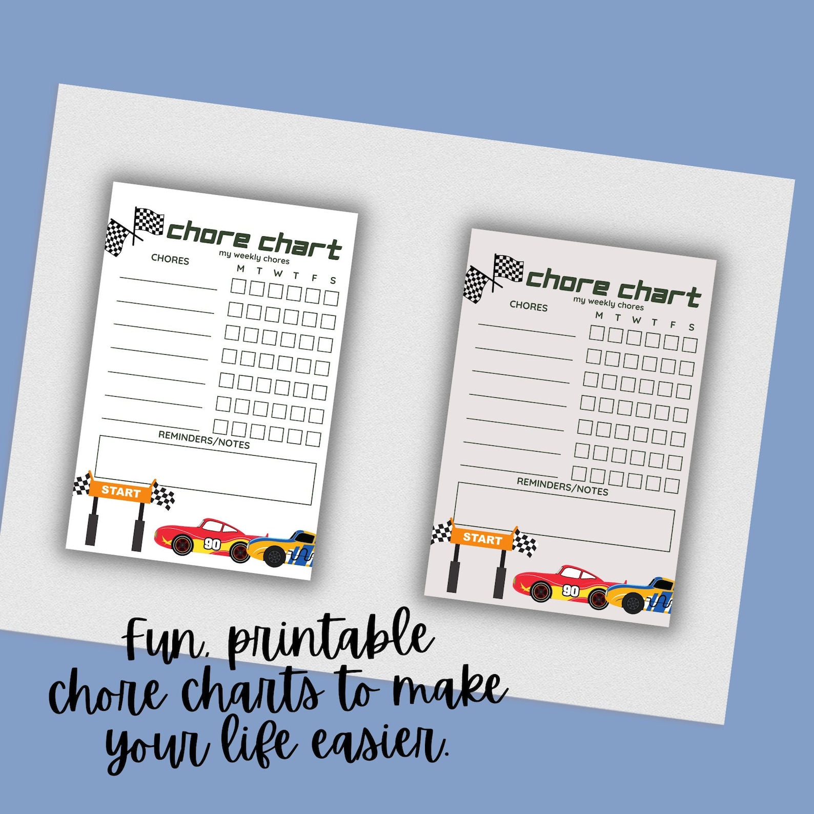 Race Car Chore Chart: Kids Printable Weekly Planner (digital Download ...