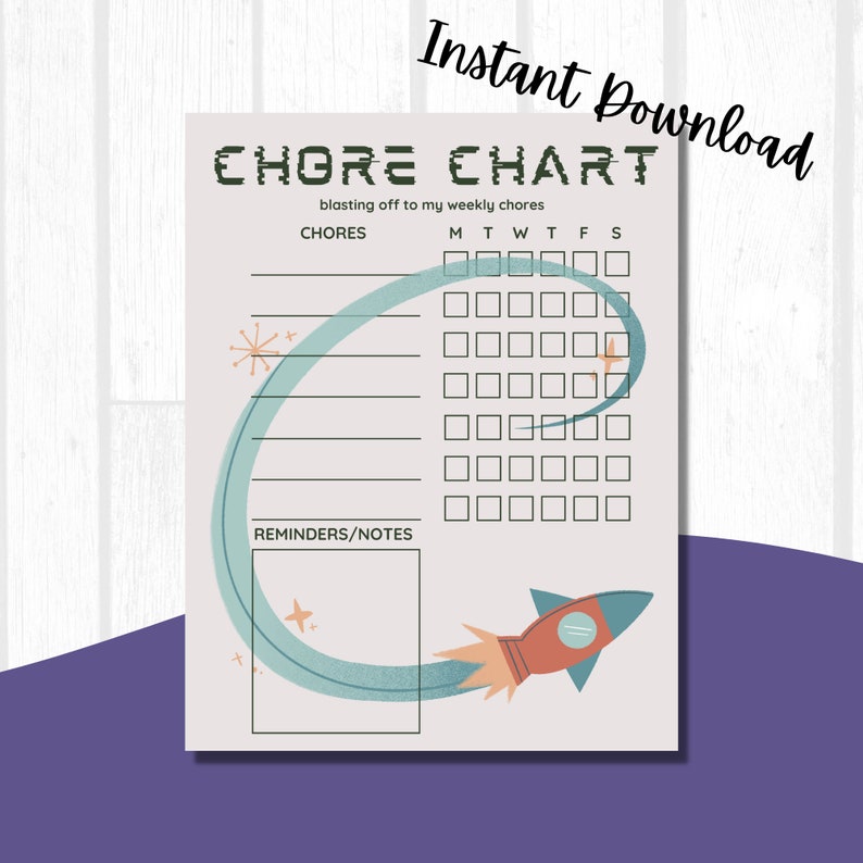 Rocket Chore Chart for Kids: Printable Weekly Planner (digital Download ...