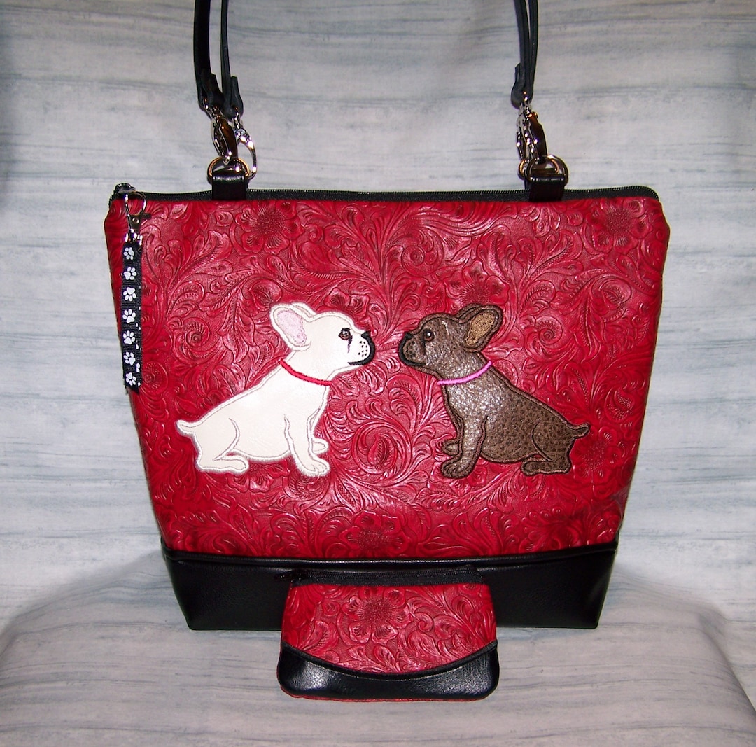 French Bulldog Purse in Red Faux Leather - Handbag - Bag - Made to ...