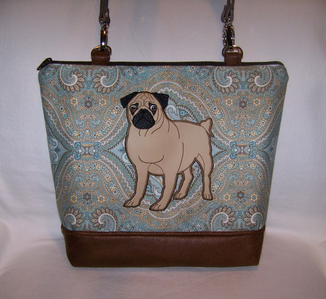 Pug Purse in Blue Paisley Fabric Pug Handbag Pug Bag Made to Order - Etsy