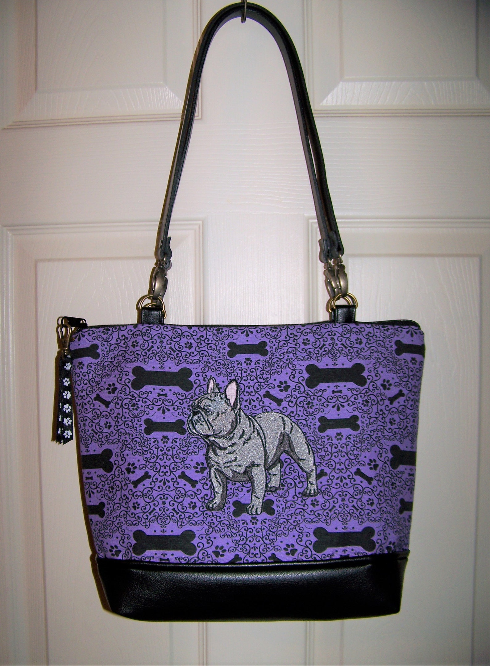 French Bulldog Purse in Purple Dog Bone Fabric Handbag Bag | Etsy